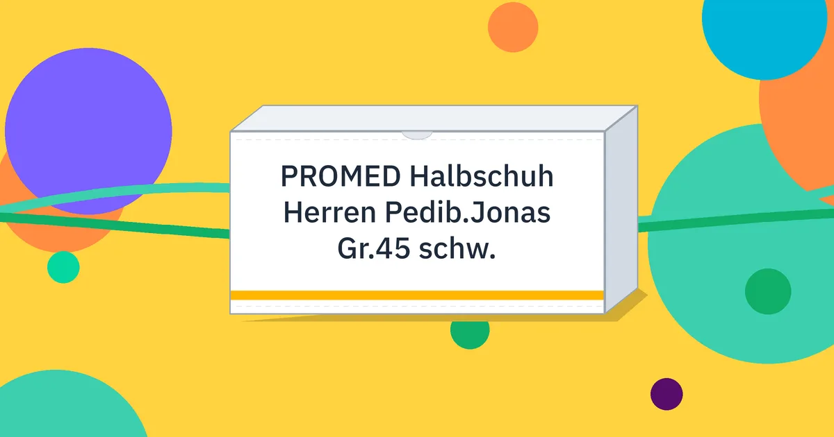 Symbolbild: Packung mit der Aufschrift PROMED Halbschuh Herren Pedib.Jonas Gr.45 schw. (PZN 11709865) – Verfügbarkeit und Bezug in Apotheken in Frankfurt am Main