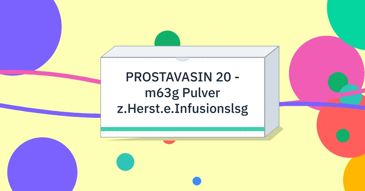 Symbolbild: Packung mit der Aufschrift PROSTAVASIN 20 -m63g Pulver z.Herst.e.Infusionslsg (PZN 00698957) – Verfügbarkeit und Bezug in Apotheken in Frankfurt am Main