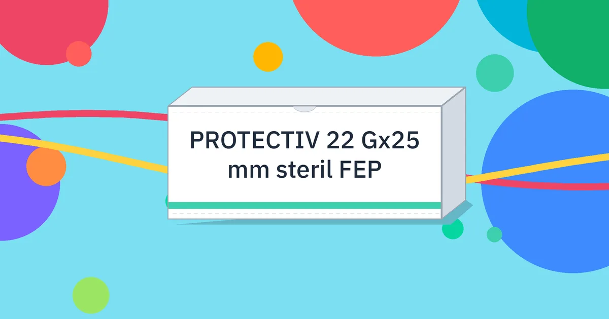 Symbolbild: Packung mit der Aufschrift PROTECTIV 22 Gx25 mm steril FEP (PZN 09104362) – Verfügbarkeit und Bezug in Apotheken in Frankfurt am Main