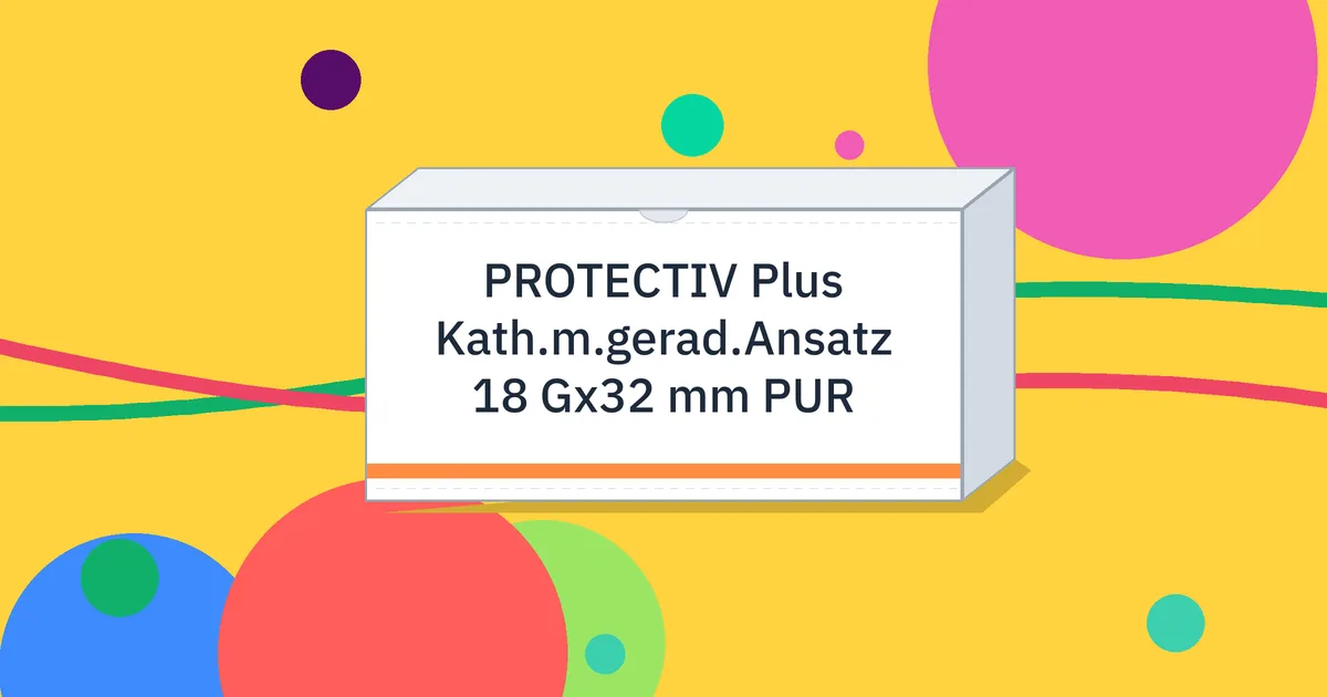 Symbolbild: Packung mit der Aufschrift PROTECTIV Plus Kath.m.gerad.Ansatz 18 Gx32 mm PUR (PZN 08424389) – Verfügbarkeit und Bezug in Apotheken in Frankfurt am Main