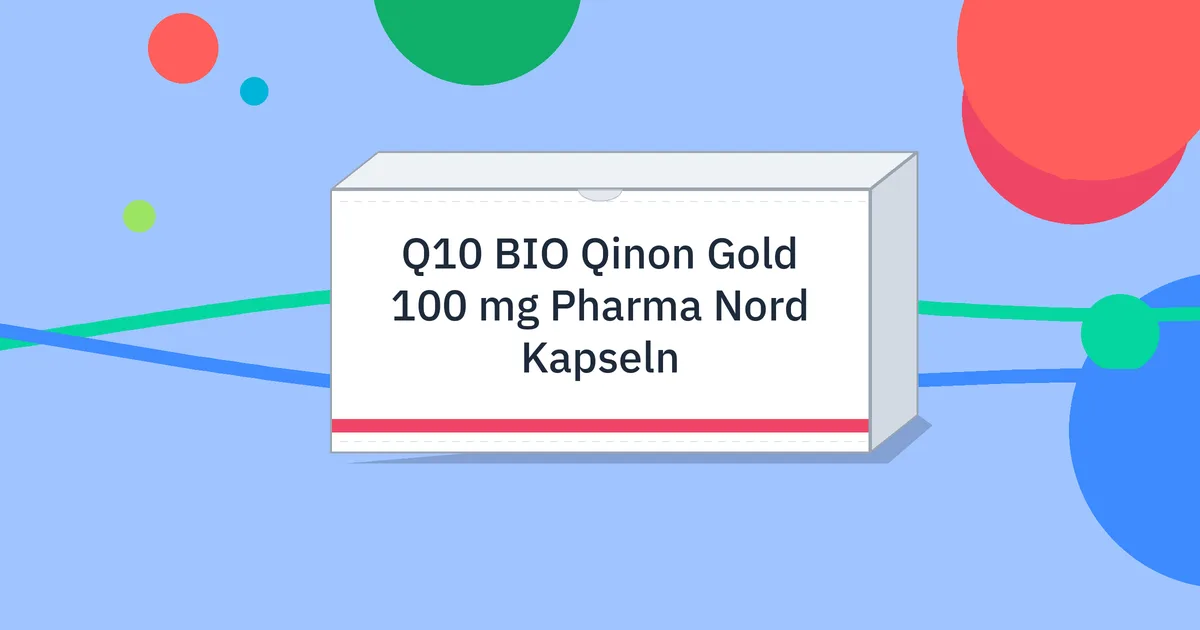 Symbolbild: Packung mit der Aufschrift Q10 BIO Qinon Gold 100 mg Pharma Nord Kapseln (PZN 00787833) – Verfügbarkeit und Bezug in Apotheken in Frankfurt am Main