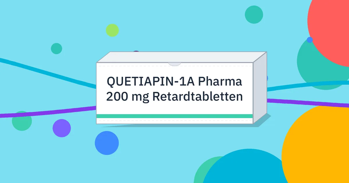 Symbolbild: Packung mit der Aufschrift QUETIAPIN-1A Pharma 200 mg Retardtabletten (PZN 09947126) – Verfügbarkeit und Bezug in Apotheken in Frankfurt am Main