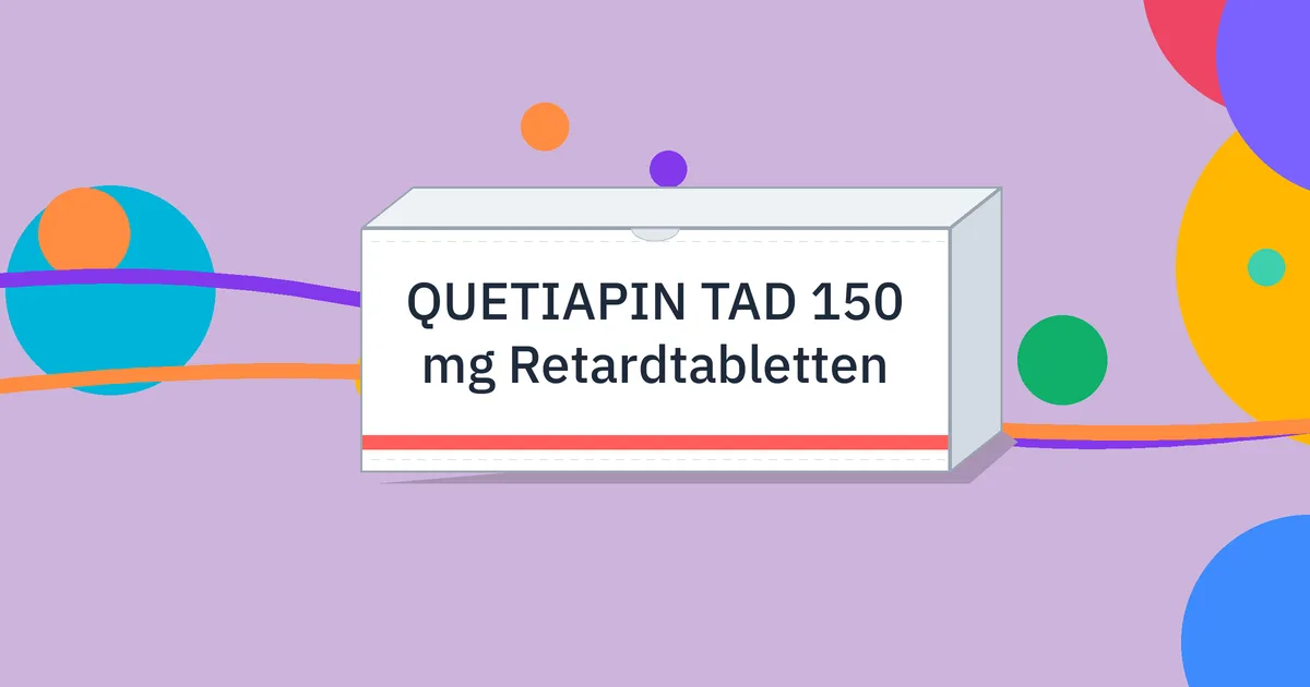 Symbolbild: Packung mit der Aufschrift QUETIAPIN TAD 150 mg Retardtabletten (PZN 13513600) – Verfügbarkeit und Bezug in Apotheken in Frankfurt am Main