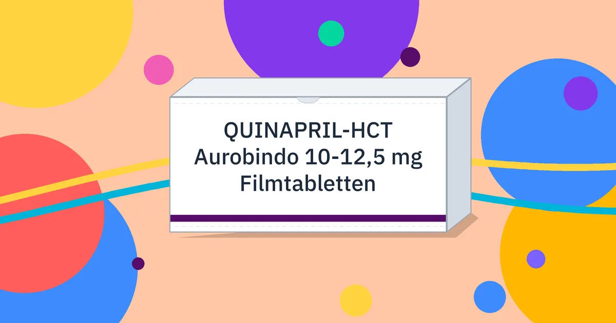 Symbolbild: Packung mit der Aufschrift QUINAPRIL-HCT Aurobindo 10-12,5 mg Filmtabletten (PZN 09749768) – Verfügbarkeit und Bezug in Apotheken in Frankfurt am Main