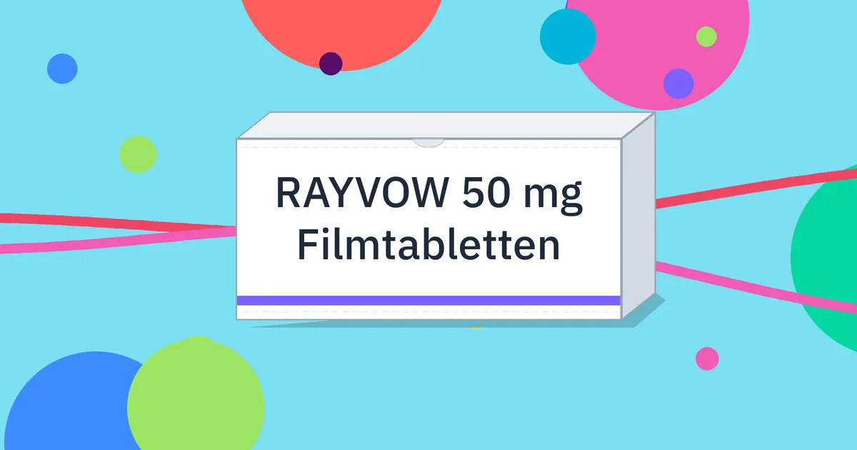 Symbolbild: Packung mit der Aufschrift RAYVOW 50 mg Filmtabletten (PZN 17363586) – Verfügbarkeit und Bezug in Apotheken in Frankfurt am Main