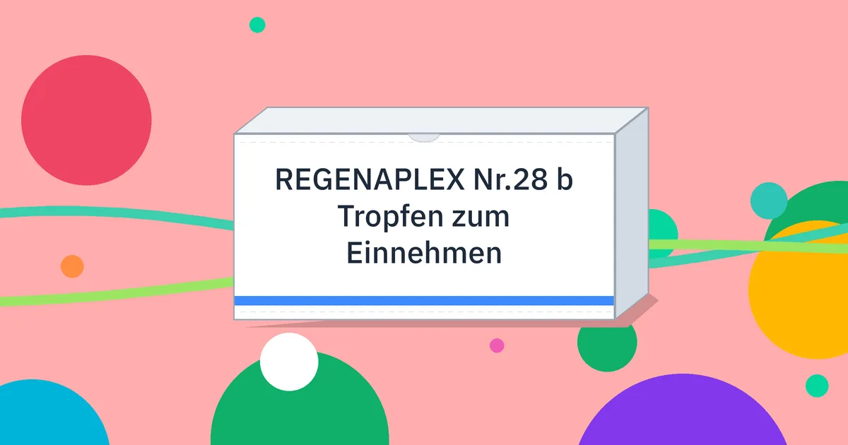 Symbolbild: Packung mit der Aufschrift REGENAPLEX Nr.28 b Tropfen zum Einnehmen (PZN 02642292) – Verfügbarkeit und Bezug in Apotheken in Frankfurt am Main