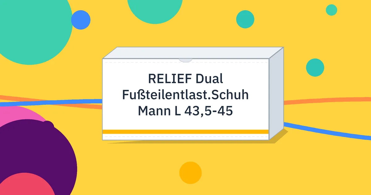 Symbolbild: Packung mit der Aufschrift RELIEF Dual Fußteilentlast.Schuh Mann L 43,5-45 (PZN 16629823) – Verfügbarkeit und Bezug in Apotheken in Frankfurt am Main