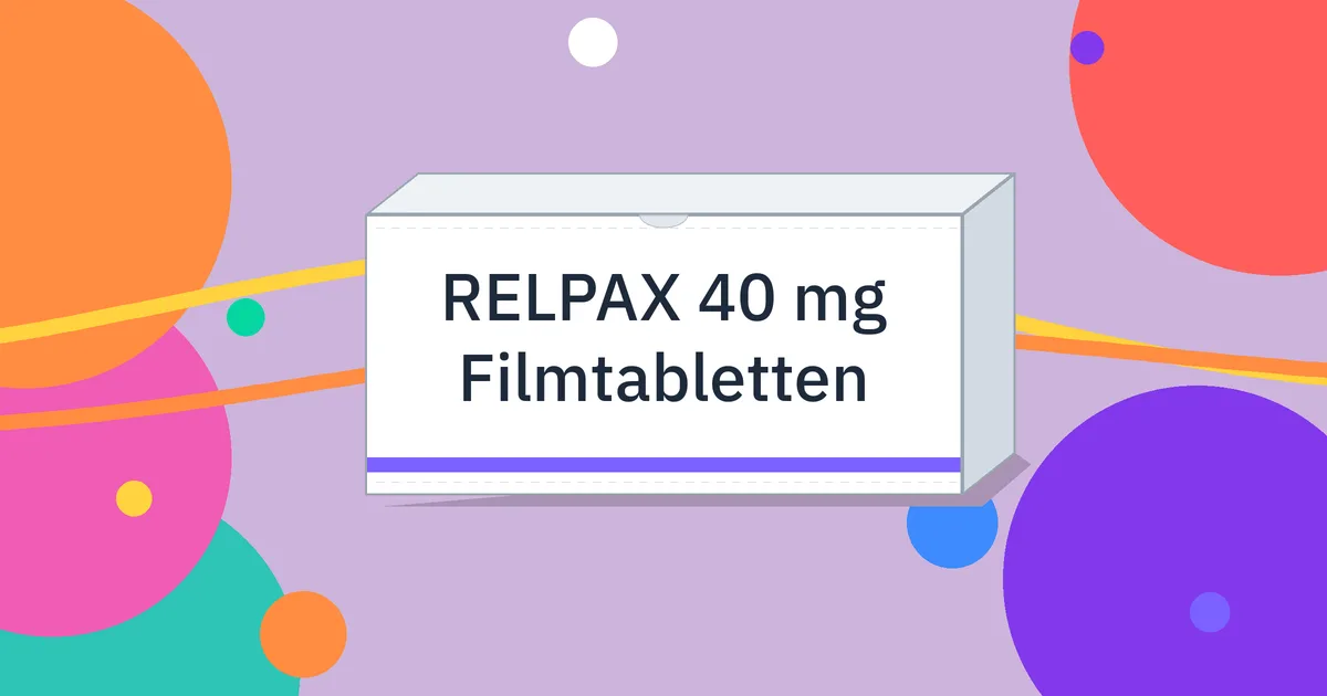 Symbolbild: Packung mit der Aufschrift RELPAX 40 mg Filmtabletten (PZN 13332382) – Verfügbarkeit und Bezug in Apotheken in Frankfurt am Main