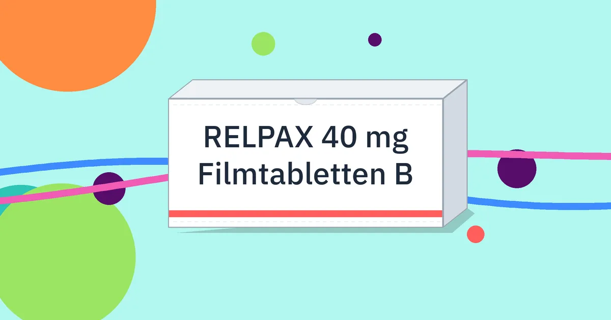 Symbolbild: Packung mit der Aufschrift RELPAX 40 mg Filmtabletten B (PZN 07005710) – Verfügbarkeit und Bezug in Apotheken in Frankfurt am Main