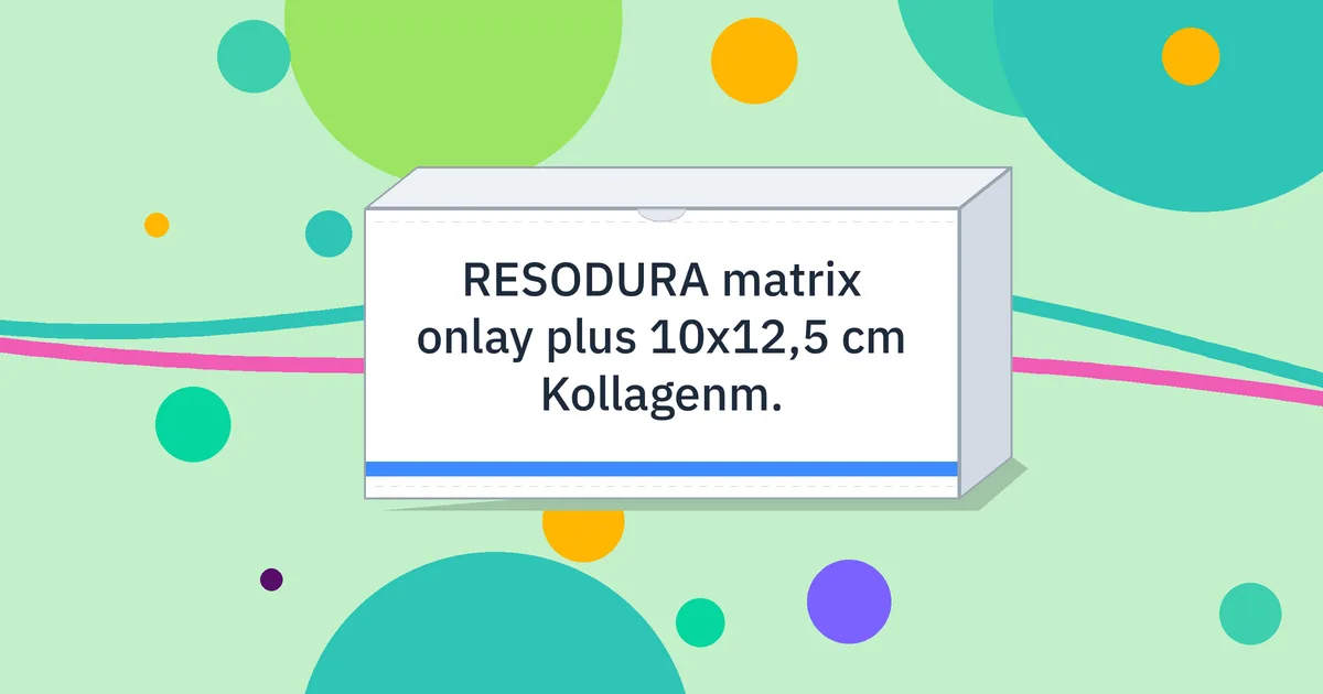 Symbolbild: Packung mit der Aufschrift RESODURA matrix onlay plus 10x12,5 cm Kollagenm. (PZN 14304146) – Verfügbarkeit und Bezug in Apotheken in Frankfurt am Main
