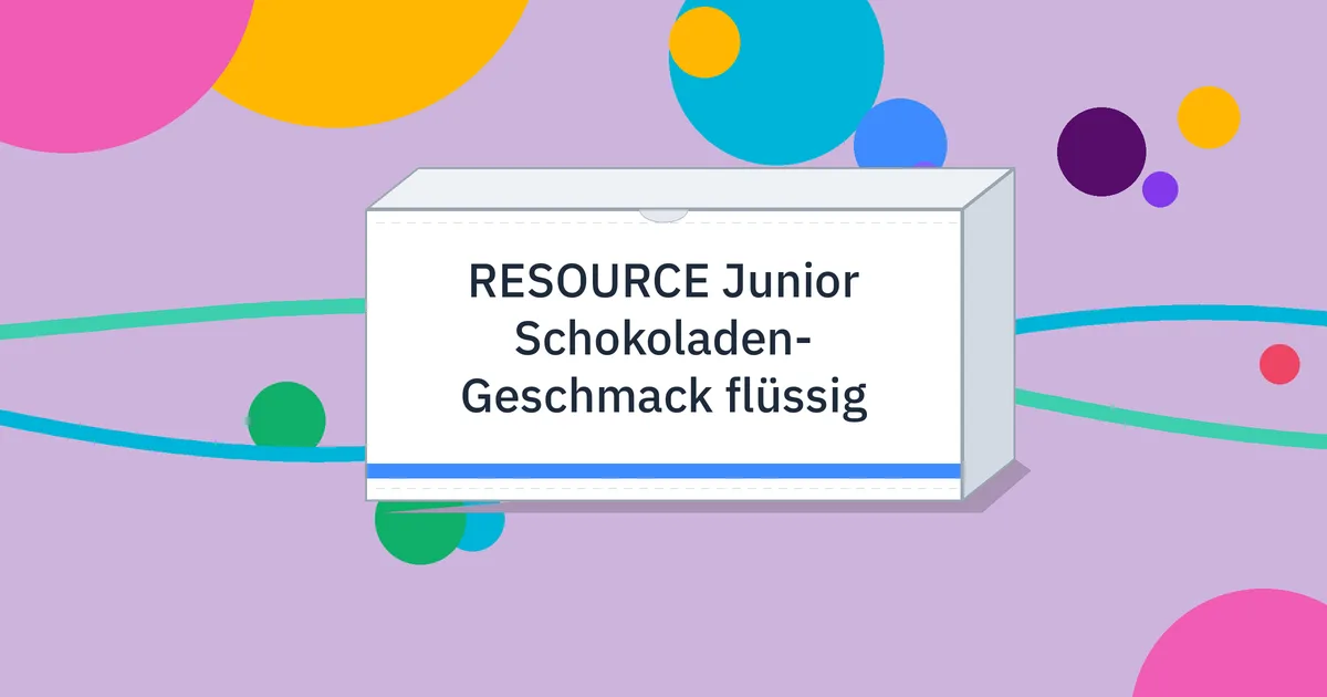 Symbolbild: Packung mit der Aufschrift RESOURCE Junior Schokoladen-Geschmack flüssig (PZN 13912381) – Verfügbarkeit und Bezug in Apotheken in Frankfurt am Main