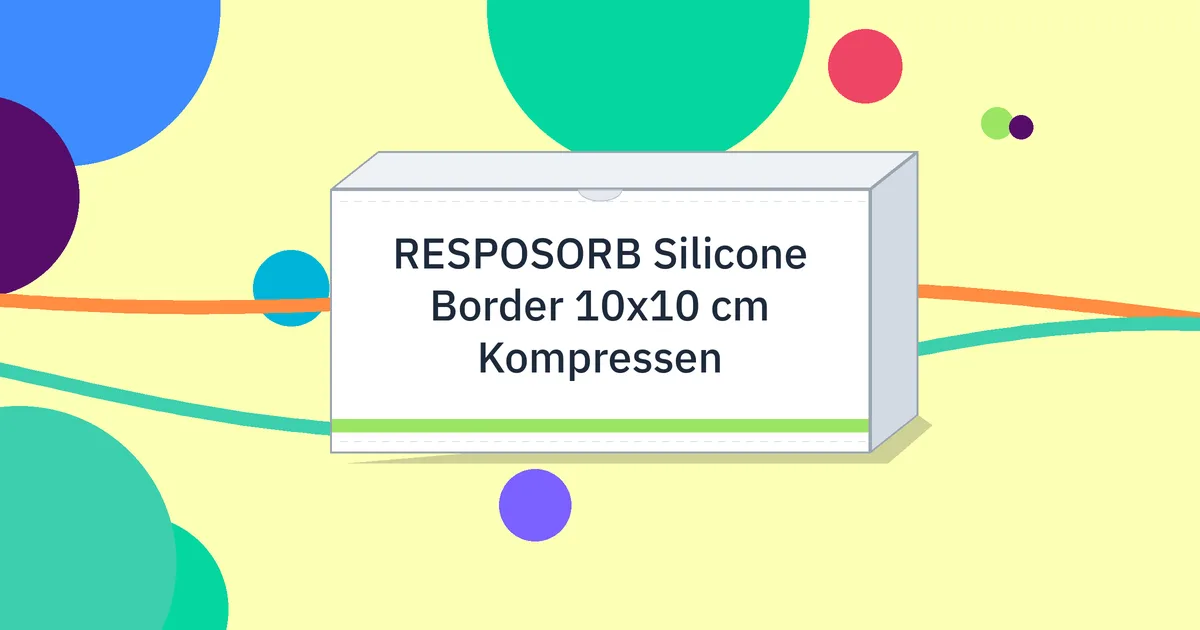 Symbolbild: Packung mit der Aufschrift RESPOSORB Silicone Border 10x10 cm Kompressen (PZN 20717912) – Verfügbarkeit und Bezug in Apotheken in Frankfurt am Main