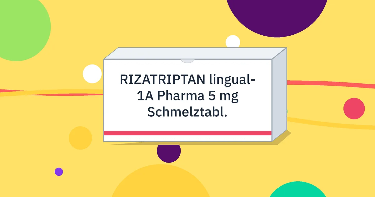 Symbolbild: Packung mit der Aufschrift RIZATRIPTAN lingual-1A Pharma 5 mg Schmelztabl. (PZN 00013764) – Verfügbarkeit und Bezug in Apotheken in Frankfurt am Main