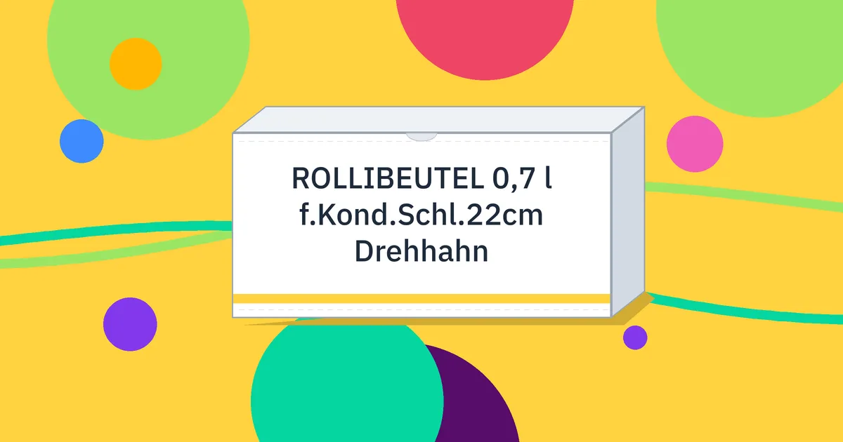Symbolbild: Packung mit der Aufschrift ROLLIBEUTEL 0,7 l f.Kond.Schl.22cm Drehhahn (PZN 06095154) – Verfügbarkeit und Bezug in Apotheken in Frankfurt am Main