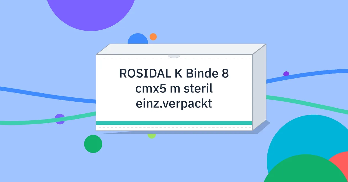 Symbolbild: Packung mit der Aufschrift ROSIDAL K Binde 8 cmx5 m steril einz.verpackt (PZN 19703632) – Verfügbarkeit und Bezug in Apotheken in Frankfurt am Main