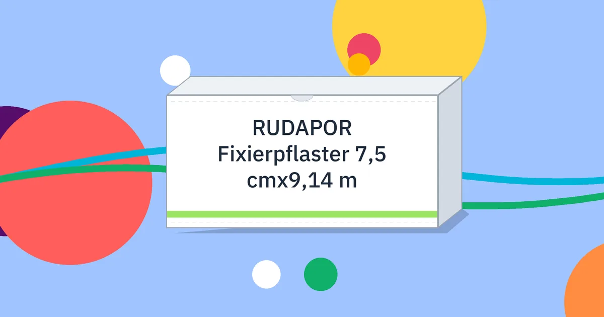 Symbolbild: Packung mit der Aufschrift RUDAPOR Fixierpflaster 7,5 cmx9,14 m (PZN 15892949) – Verfügbarkeit und Bezug in Apotheken in Frankfurt am Main