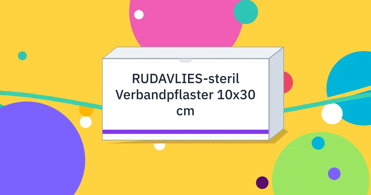 Symbolbild: Packung mit der Aufschrift RUDAVLIES-steril Verbandpflaster 10x30 cm (PZN 14414403) – Verfügbarkeit und Bezug in Apotheken in Frankfurt am Main