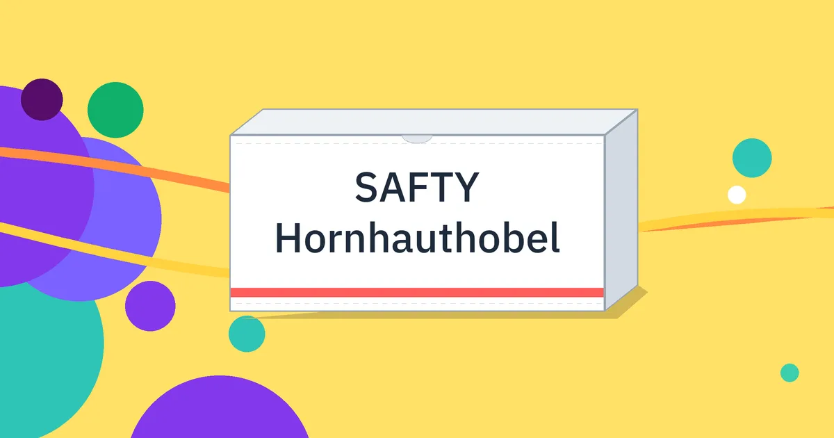 Symbolbild: Packung mit der Aufschrift SAFTY Hornhauthobel (PZN 01615502) – Verfügbarkeit und Bezug in Apotheken in Frankfurt am Main