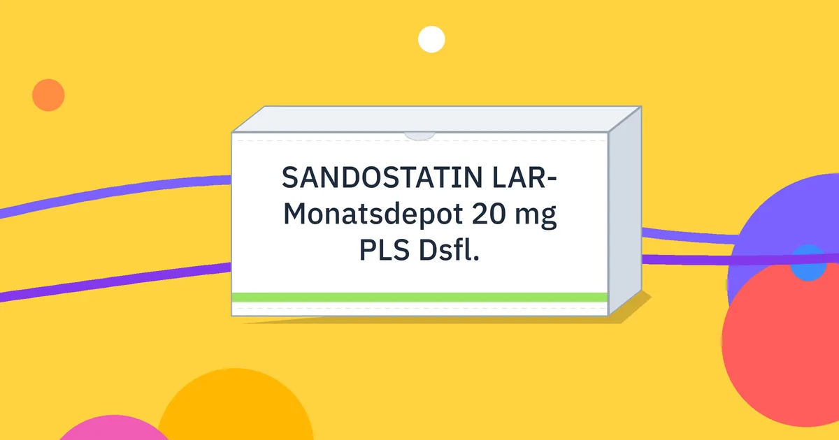 Symbolbild: Packung mit der Aufschrift SANDOSTATIN LAR-Monatsdepot 20 mg PLS Dsfl. (PZN 15569384) – Verfügbarkeit und Bezug in Apotheken in Frankfurt am Main