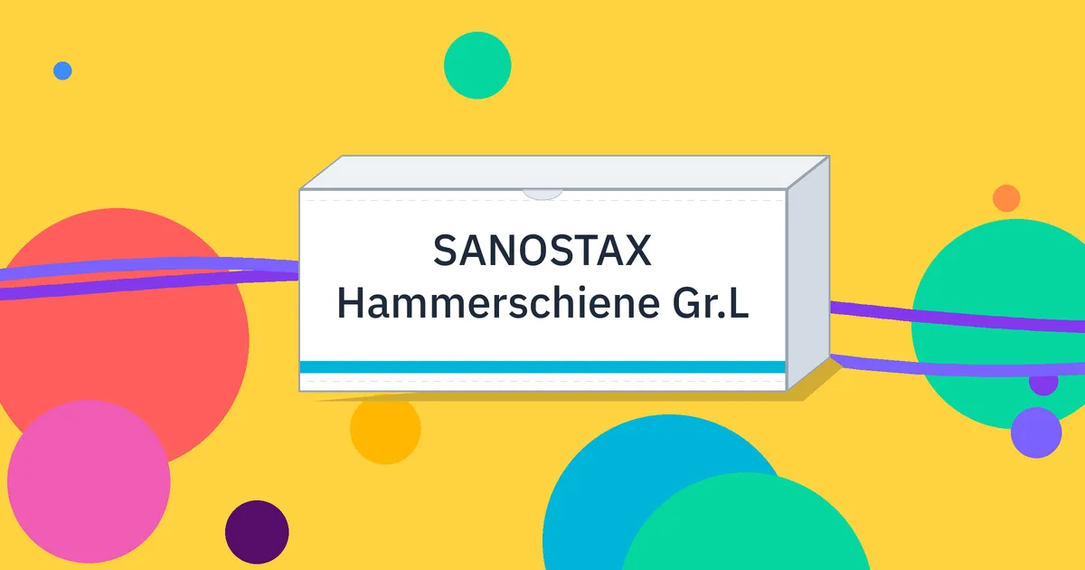 Symbolbild: Packung mit der Aufschrift SANOSTAX Hammerschiene Gr.L (PZN 10775831) – Verfügbarkeit und Bezug in Apotheken in Frankfurt am Main
