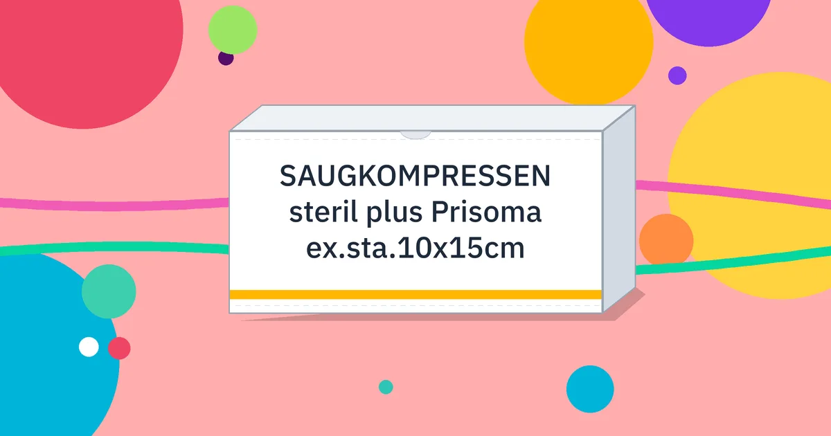Symbolbild: Packung mit der Aufschrift SAUGKOMPRESSEN steril plus Prisoma ex.sta.10x15cm (PZN 18717282) – Verfügbarkeit und Bezug in Apotheken in Frankfurt am Main