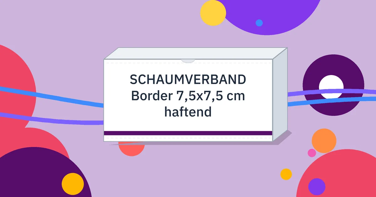 Symbolbild: Packung mit der Aufschrift SCHAUMVERBAND Border 7,5x7,5 cm haftend (PZN 13878738) – Verfügbarkeit und Bezug in Apotheken in Frankfurt am Main