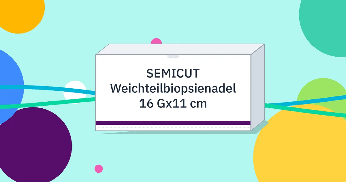 Symbolbild: Packung mit der Aufschrift SEMICUT Weichteilbiopsienadel 16 Gx11 cm (PZN 19735862) – Verfügbarkeit und Bezug in Apotheken in Frankfurt am Main