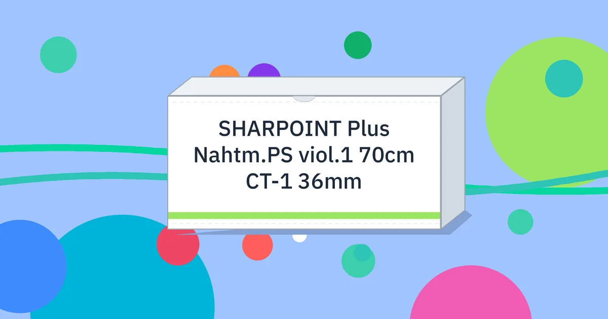 Symbolbild: Packung mit der Aufschrift SHARPOINT Plus Nahtm.PS viol.1 70cm CT-1 36mm (PZN 17995837) – Verfügbarkeit und Bezug in Apotheken in Frankfurt am Main