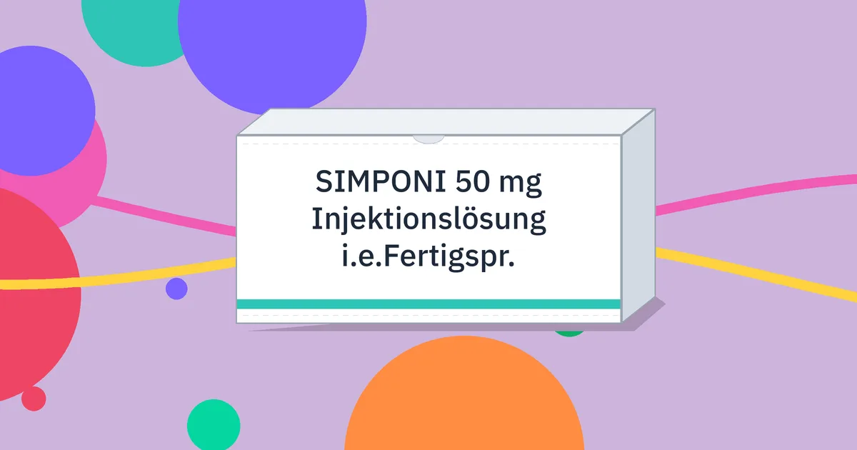 Symbolbild: Packung mit der Aufschrift SIMPONI 50 mg Injektionslösung i.e.Fertigspr. (PZN 14141448) – Verfügbarkeit und Bezug in Apotheken in Frankfurt am Main