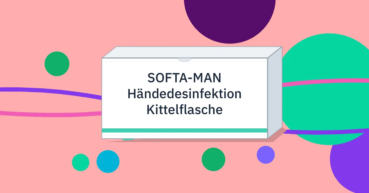 Symbolbild: Packung mit der Aufschrift SOFTA-MAN Händedesinfektion Kittelflasche (PZN 08504958) – Verfügbarkeit und Bezug in Apotheken in Frankfurt am Main