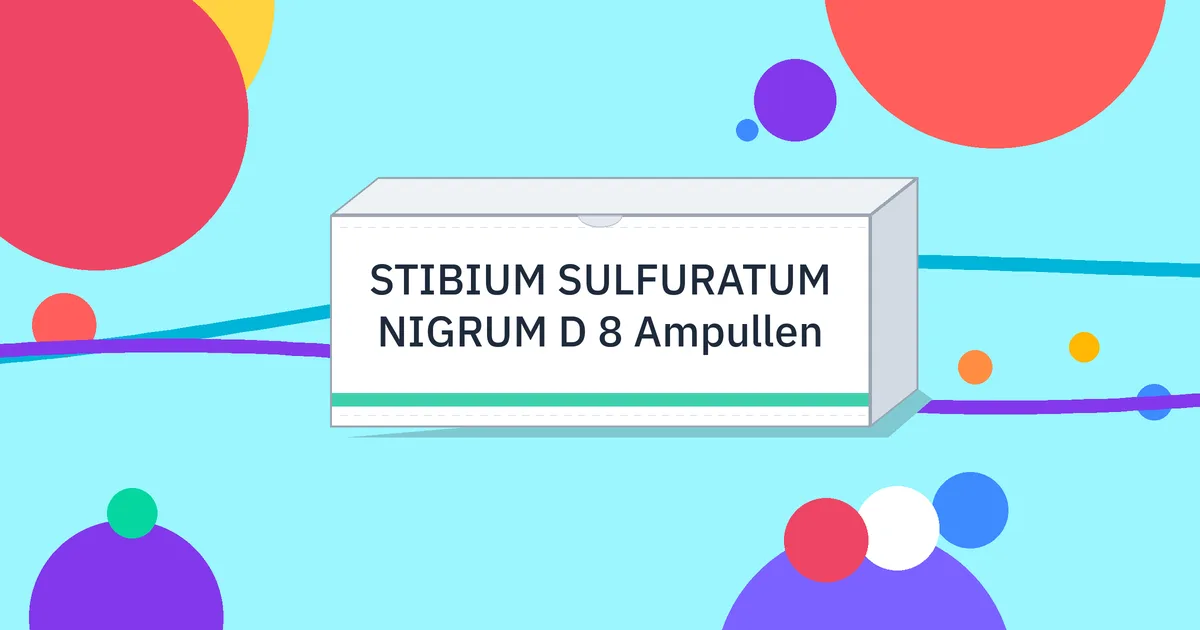Symbolbild: Packung mit der Aufschrift STIBIUM SULFURATUM NIGRUM D 8 Ampullen (PZN 11708363) – Verfügbarkeit und Bezug in Apotheken in Frankfurt am Main