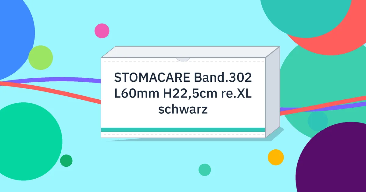 Symbolbild: Packung mit der Aufschrift STOMACARE Band.302 L60mm H22,5cm re.XL schwarz (PZN 10841002) – Verfügbarkeit und Bezug in Apotheken in Frankfurt am Main