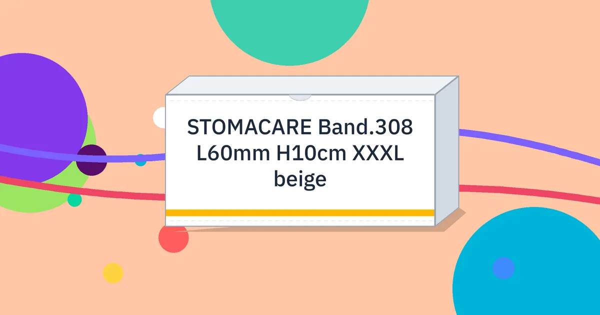 Symbolbild: Packung mit der Aufschrift STOMACARE Band.308 L60mm H10cm XXXL beige (PZN 10840534) – Verfügbarkeit und Bezug in Apotheken in Frankfurt am Main