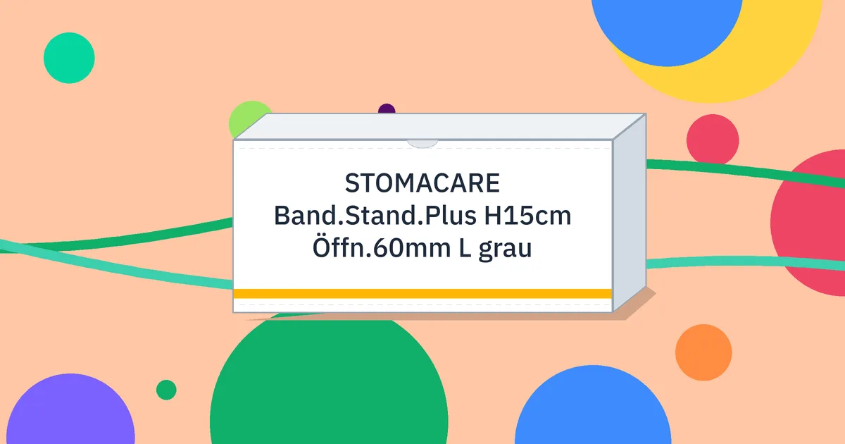 Symbolbild: Packung mit der Aufschrift STOMACARE Band.Stand.Plus H15cm Öffn.60mm L grau (PZN 16750275) – Verfügbarkeit und Bezug in Apotheken in Frankfurt am Main