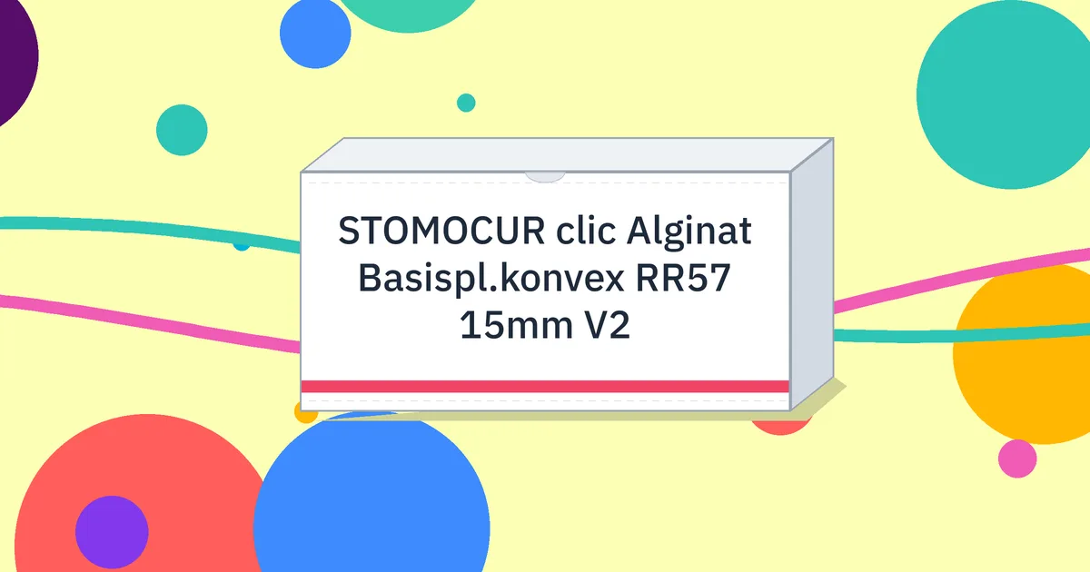 Symbolbild: Packung mit der Aufschrift STOMOCUR clic Alginat Basispl.konvex RR57 15mm V2 (PZN 18759062) – Verfügbarkeit und Bezug in Apotheken in Frankfurt am Main