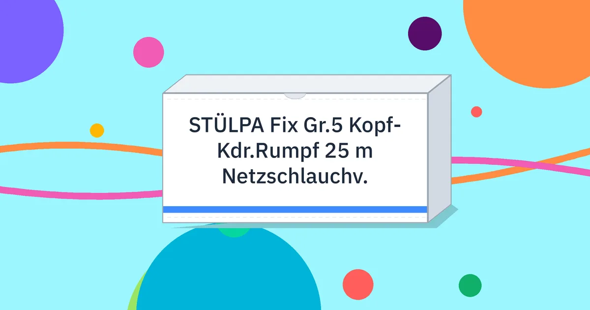 Symbolbild: Packung mit der Aufschrift STÜLPA Fix Gr.5 Kopf-Kdr.Rumpf 25 m Netzschlauchv. (PZN 20691526) – Verfügbarkeit und Bezug in Apotheken in Frankfurt am Main