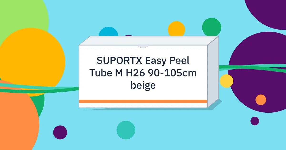 Symbolbild: Packung mit der Aufschrift SUPORTX Easy Peel Tube M H26 90-105cm beige (PZN 10998376) – Verfügbarkeit und Bezug in Apotheken in Frankfurt am Main