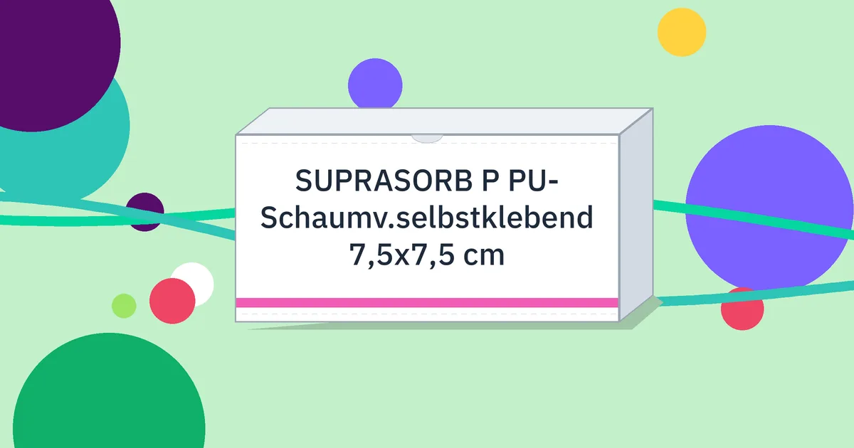 Symbolbild: Packung mit der Aufschrift SUPRASORB P PU-Schaumv.selbstklebend 7,5x7,5 cm (PZN 19065284) – Verfügbarkeit und Bezug in Apotheken in Frankfurt am Main
