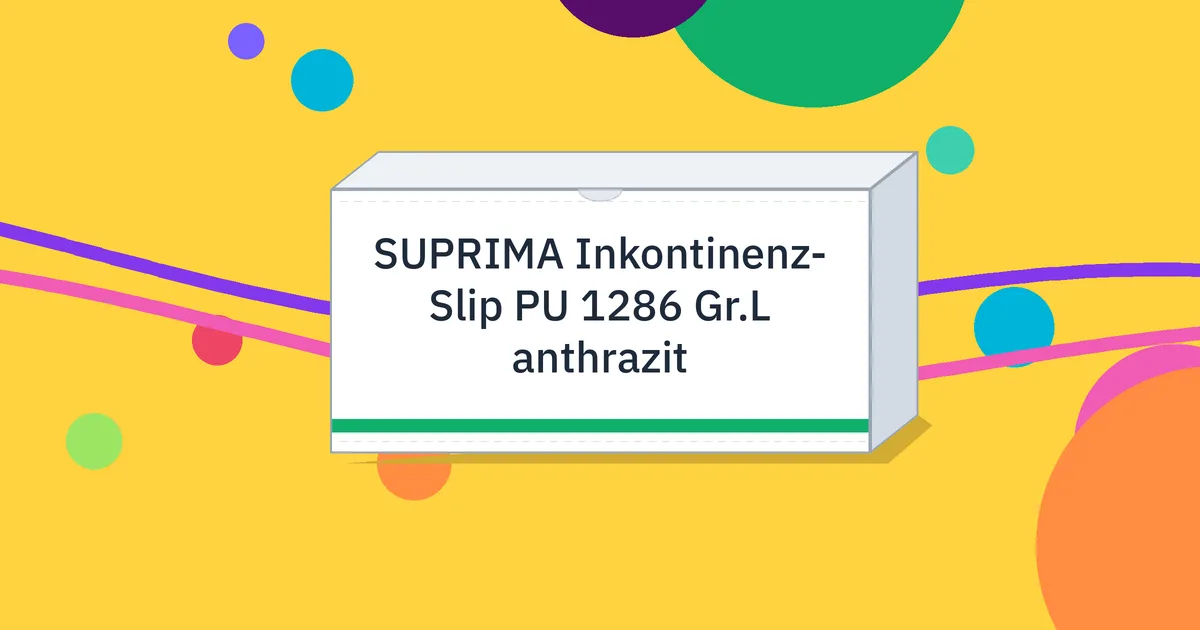 Symbolbild: Packung mit der Aufschrift SUPRIMA Inkontinenz-Slip PU 1286 Gr.L anthrazit (PZN 10637253) – Verfügbarkeit und Bezug in Apotheken in Frankfurt am Main
