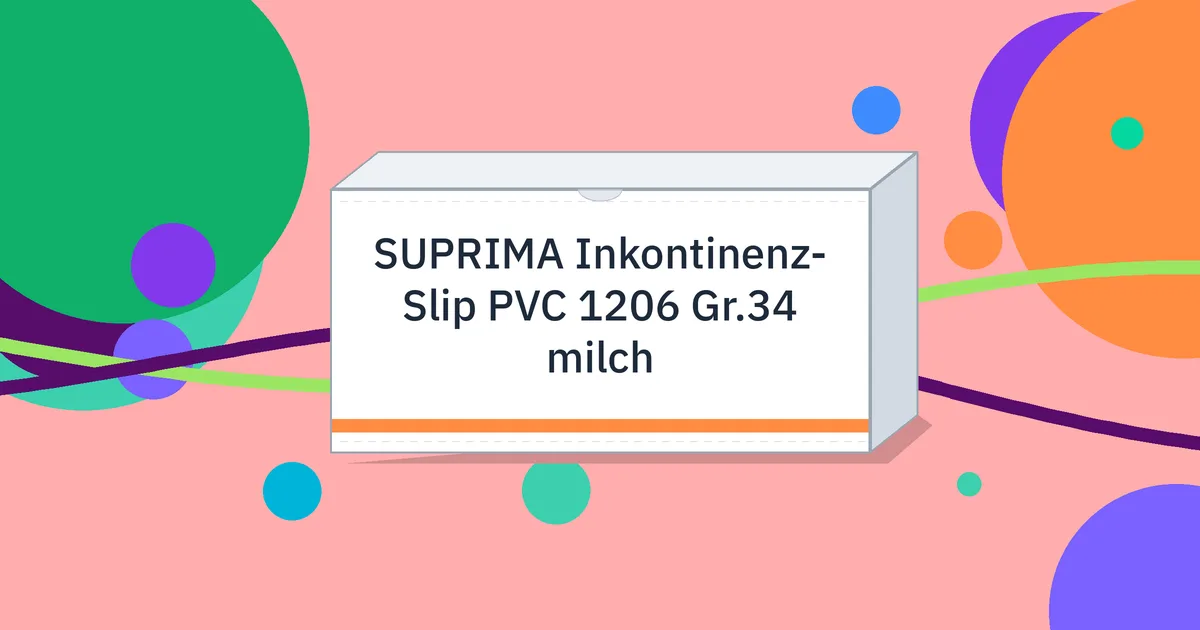 Symbolbild: Packung mit der Aufschrift SUPRIMA Inkontinenz-Slip PVC 1206 Gr.34 milch (PZN 03922071) – Verfügbarkeit und Bezug in Apotheken in Frankfurt am Main