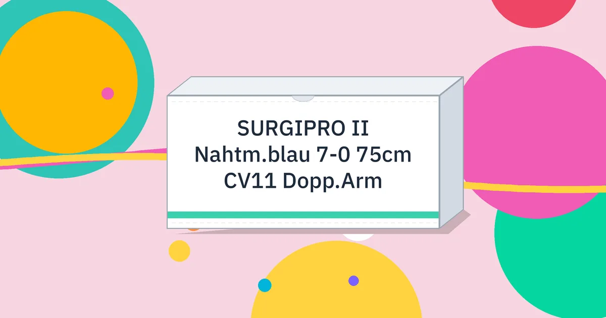 Symbolbild: Packung mit der Aufschrift SURGIPRO II Nahtm.blau 7-0 75cm CV11 Dopp.Arm (PZN 18259046) – Verfügbarkeit und Bezug in Apotheken in Frankfurt am Main