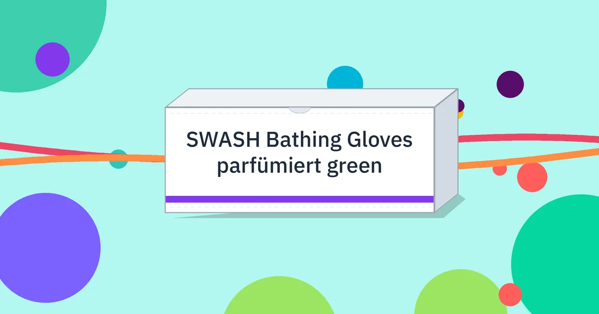 Symbolbild: Packung mit der Aufschrift SWASH Bathing Gloves parfümiert green (PZN 18657798) – Verfügbarkeit und Bezug in Apotheken in Frankfurt am Main