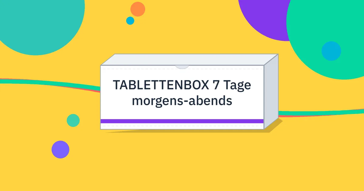 Symbolbild: Packung mit der Aufschrift TABLETTENBOX 7 Tage morgens-abends (PZN 14446722) – Verfügbarkeit und Bezug in Apotheken in Frankfurt am Main