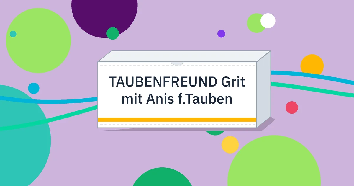 Symbolbild: Packung mit der Aufschrift TAUBENFREUND Grit mit Anis f.Tauben (PZN 00113218) – Verfügbarkeit und Bezug in Apotheken in Frankfurt am Main