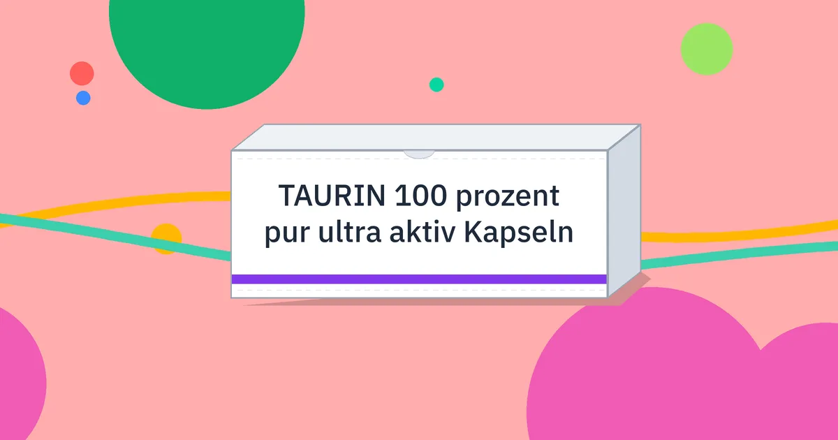 Symbolbild: Packung mit der Aufschrift TAURIN 100 prozent pur ultra aktiv Kapseln (PZN 18839565) – Verfügbarkeit und Bezug in Apotheken in Frankfurt am Main