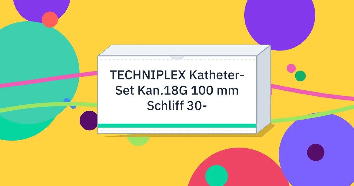 Symbolbild: Packung mit der Aufschrift TECHNIPLEX Katheter-Set Kan.18G 100 mm Schliff 30- (PZN 09514172) – Verfügbarkeit und Bezug in Apotheken in Frankfurt am Main