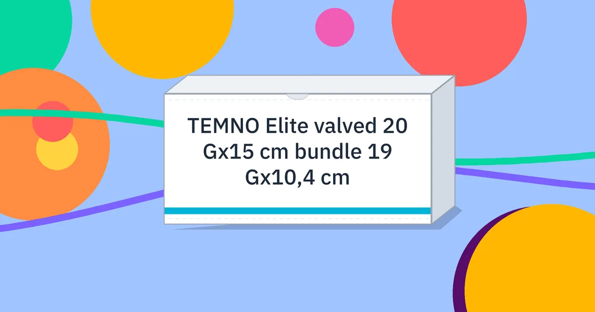 Symbolbild: Packung mit der Aufschrift TEMNO Elite valved 20 Gx15 cm bundle 19 Gx10,4 cm (PZN 18765737) – Verfügbarkeit und Bezug in Apotheken in Frankfurt am Main