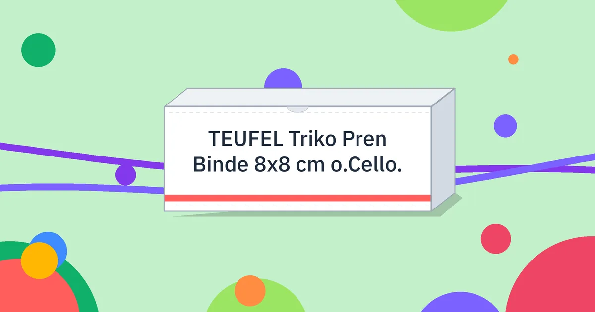 Symbolbild: Packung mit der Aufschrift TEUFEL Triko Pren Binde 8x8 cm o.Cello. (PZN 02299569) – Verfügbarkeit und Bezug in Apotheken in Frankfurt am Main