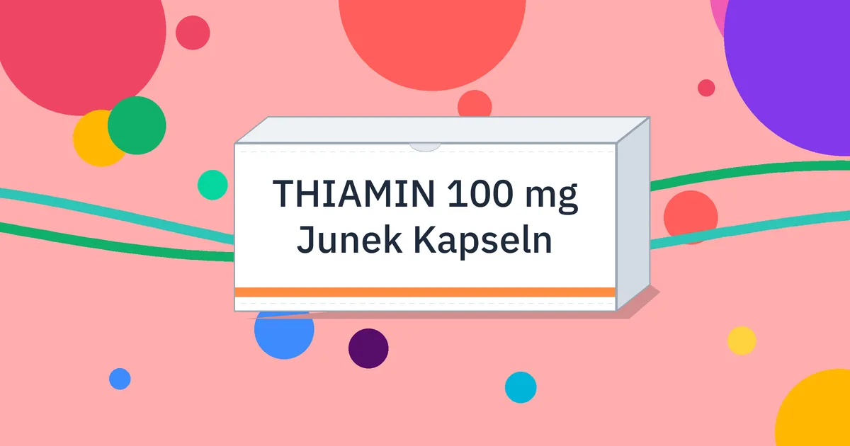 Symbolbild: Packung mit der Aufschrift THIAMIN 100 mg Junek Kapseln (PZN 20281509) – Verfügbarkeit und Bezug in Apotheken in Frankfurt am Main