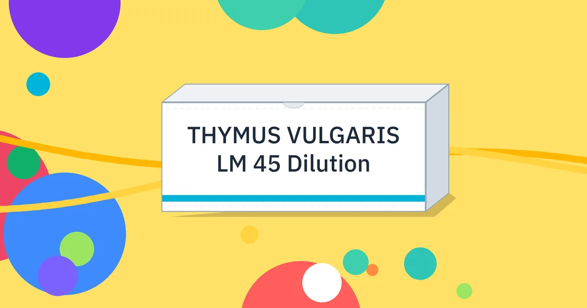 Symbolbild: Packung mit der Aufschrift THYMUS VULGARIS LM 45 Dilution (PZN 13223641) – Verfügbarkeit und Bezug in Apotheken in Frankfurt am Main